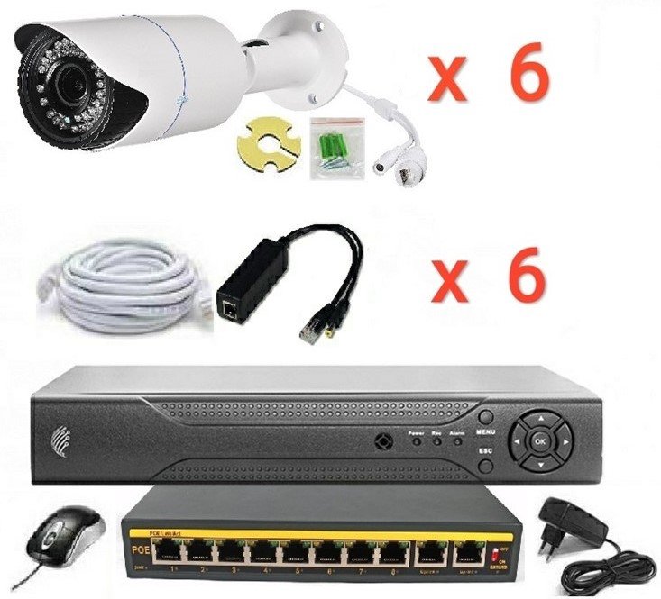 Купить готовый комплект IP видеонаблюдения на 6 камер (Камеры IP ...